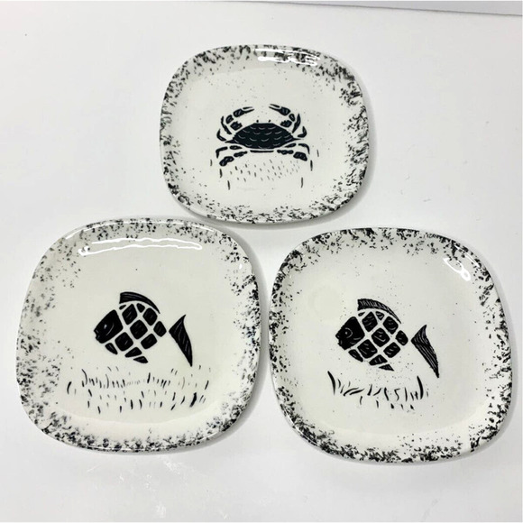 Unmarked | Dining | 3pc Set Ocean Sea Themed Crab Fish Appetizer Plates ...